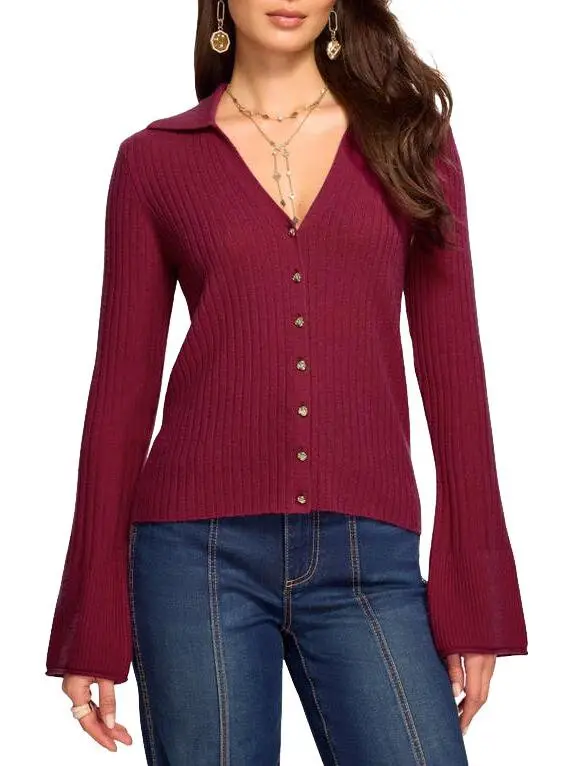 Ramy Brook Cathy Cashmere Cardigan With Flare Sleeves - Cranberry