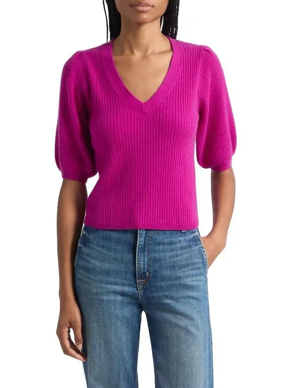 Ramy Brook Cassidee Puff Sleeve Cashmere Sweater - Raspberry