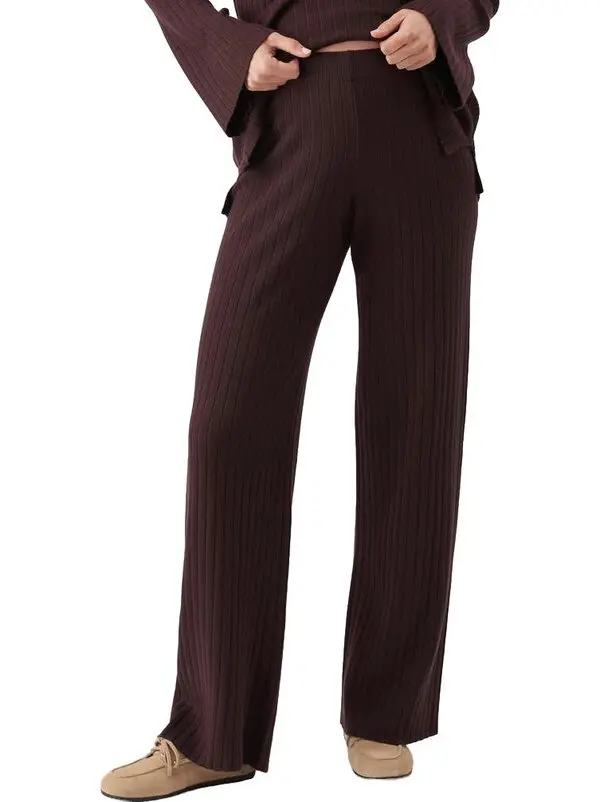 RIPE MATERNITY Dallas Rib Knit Wide Leg Pants - Cocoa