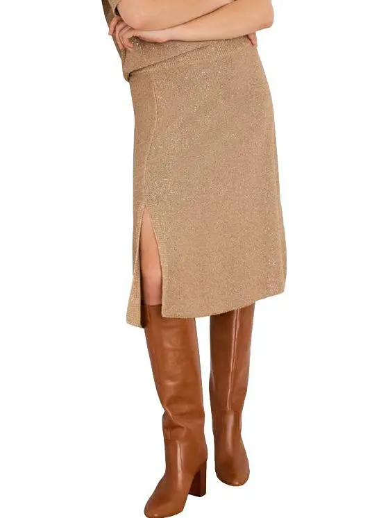 NIC+ZOE Sequin Knit Midi Skirt - Chinchilla