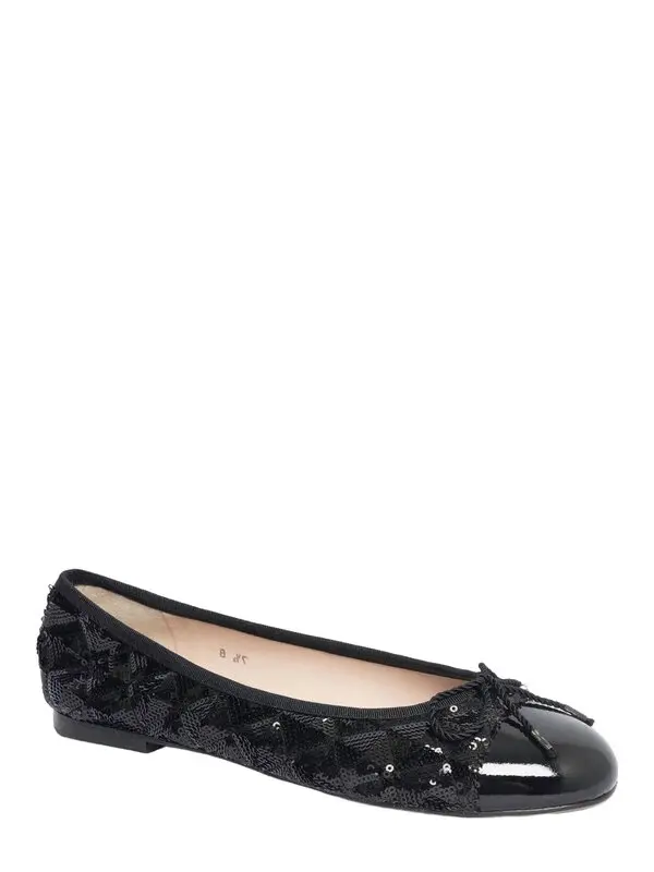 PAUL MAYER ATTITUDES Cap Toe Ballet Flat With Bow Detailing - Black Sequin