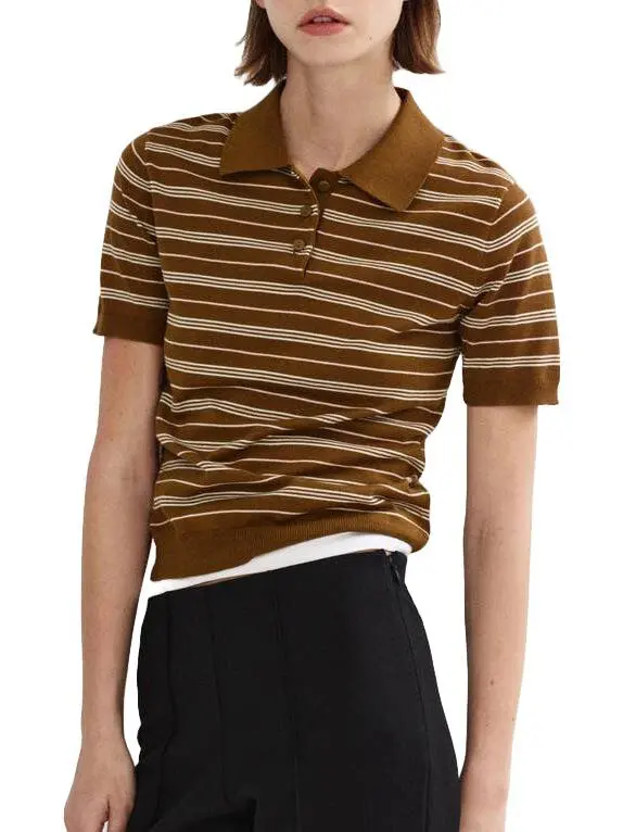 Mango Striped Polo Sweater - Caramel