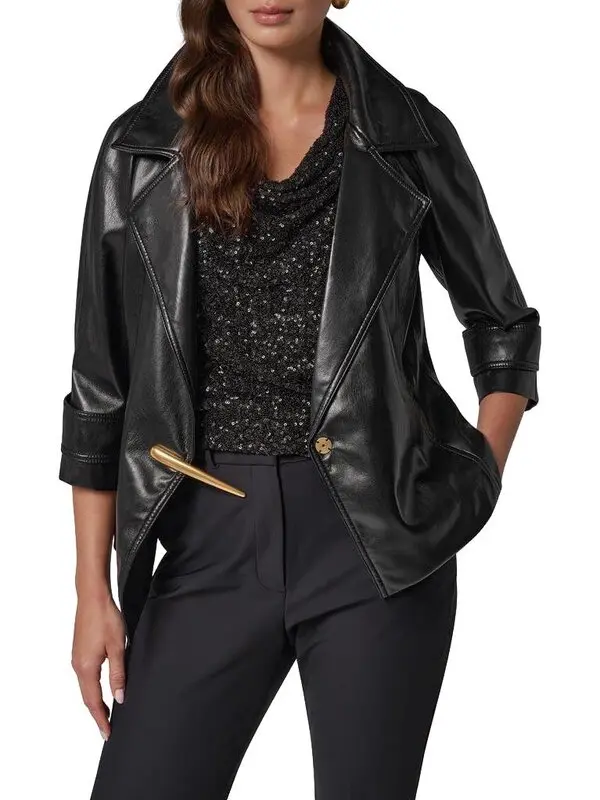 Donna Karan New York Faux Leather Blazer With Sculptural Closure - Black