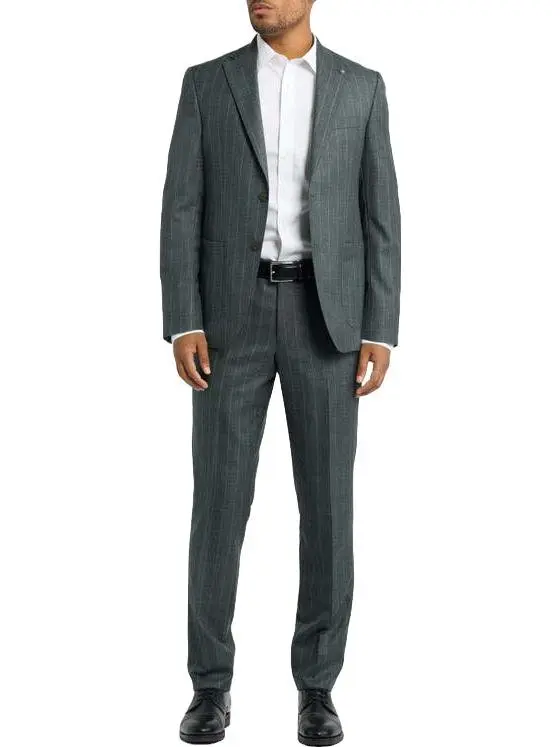 JACK VICTOR Morton Striped Wool Suit - Olive