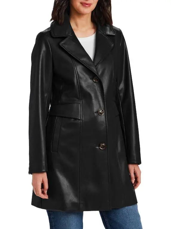Gallery Faux Leather Coat - Black
