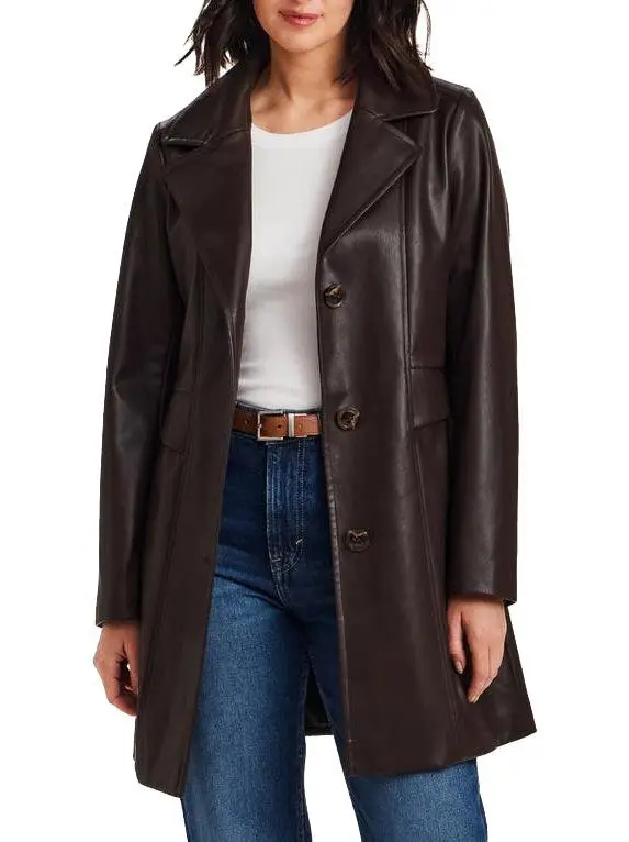 Gallery Faux Leather Coat - Raisin