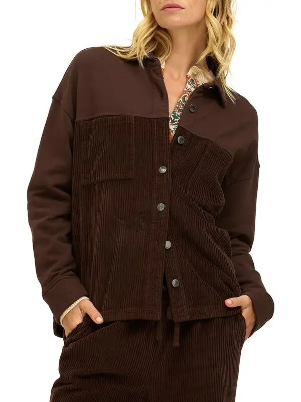 THREADS 4 THOUGHT Peggy Mixed Media Shirt Jacket - Cocoa