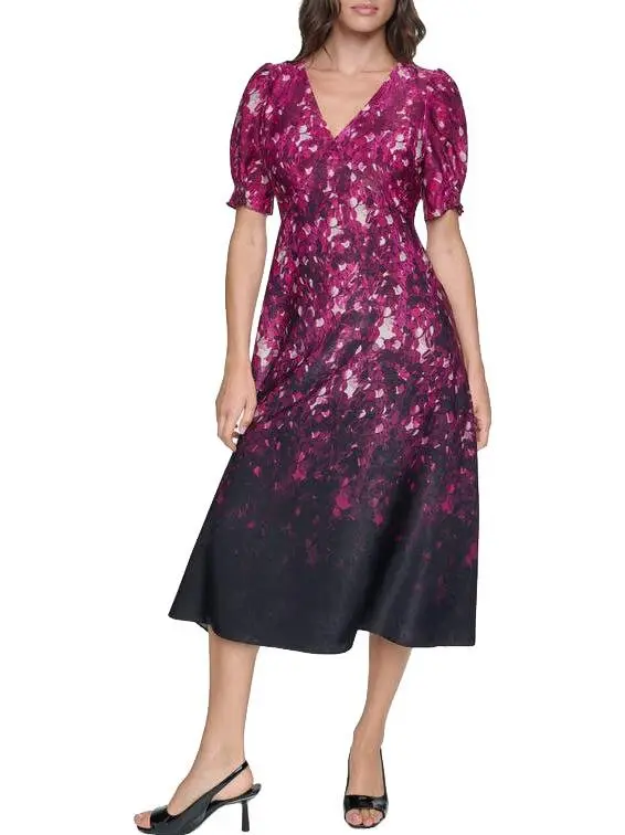 Dkny Abstract Print Puff Sleeve A-line Dress - Paillette