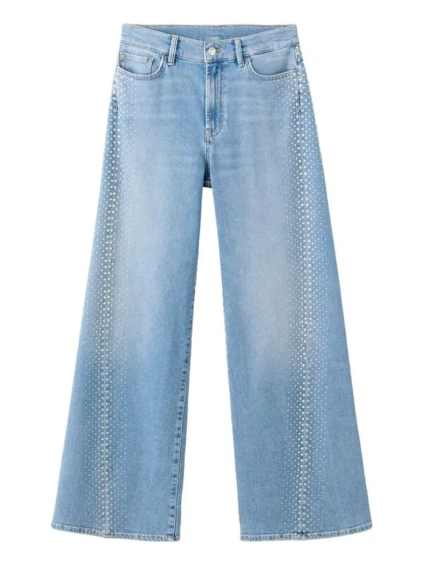 Mango Embellished Wide Leg Jeans - Medium Blue