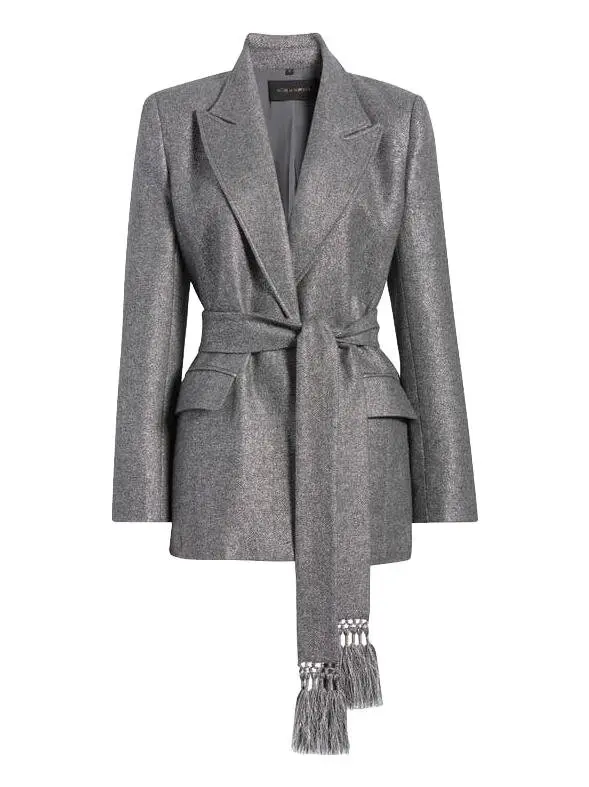 Kobi Halperin Trinity Metallic Tie Waist Wool Blend Blazer - Grey