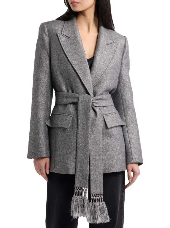 Kobi Halperin Trinity Metallic Tie Waist Wool Blend Blazer - Grey