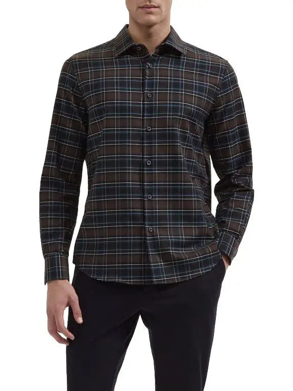 Bugatchi Julian Shaped Cotton And Cashmere Shirt - Chocolate