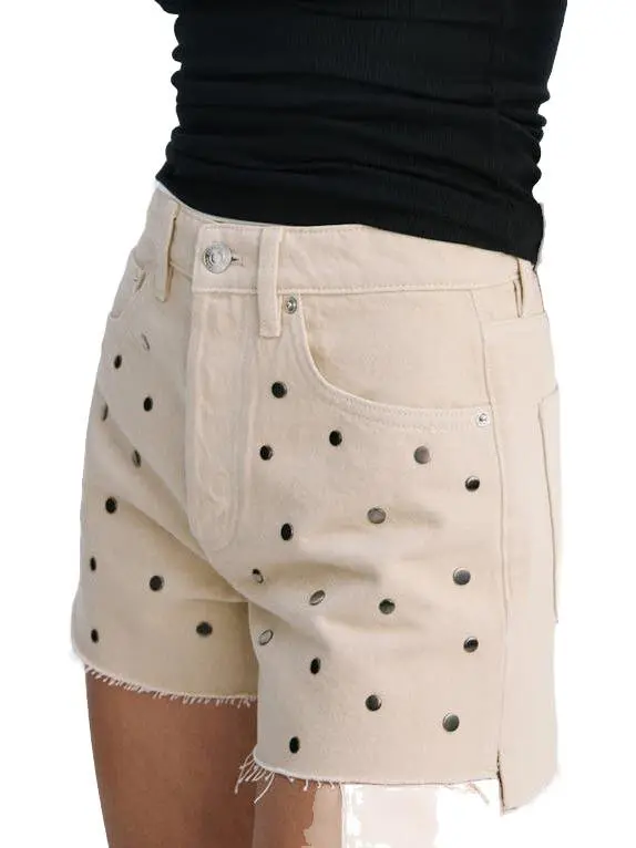 Mango Studded Denim Shorts - Sand