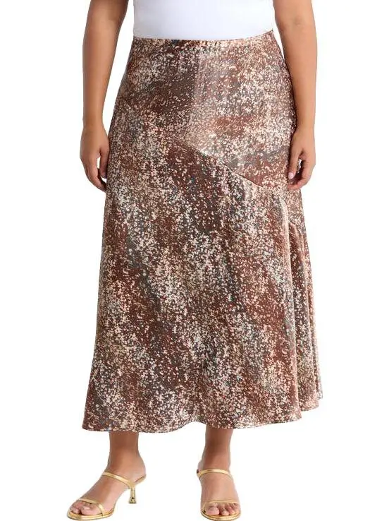 CITY BLUES Savoy Printed Bias Maxi Skirt - Brown Multi