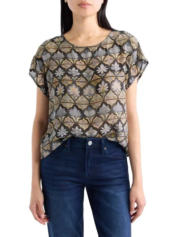 APNY Print Cap Sleeve Shell - Sage/peweter Multi