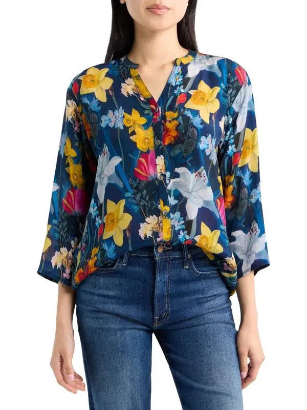 APNY Mandarin Collar Button-up Shirt - Midnight Indigo