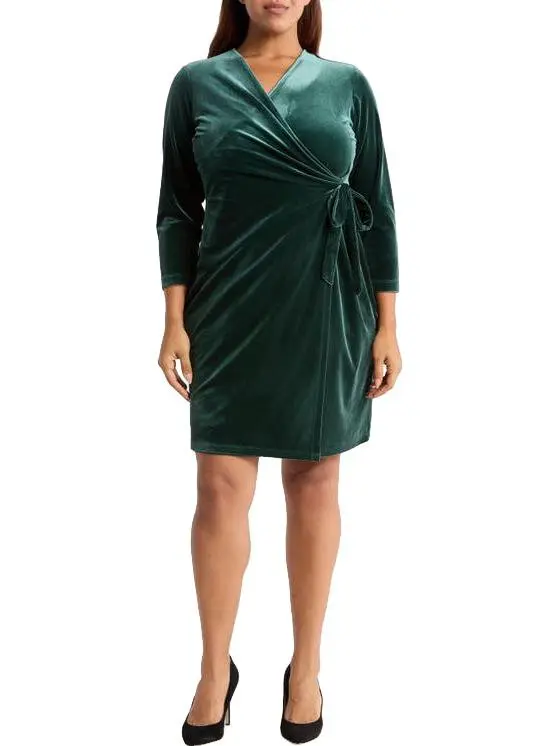 Anne Klein Velvet Wrap Dress - Pine Forest