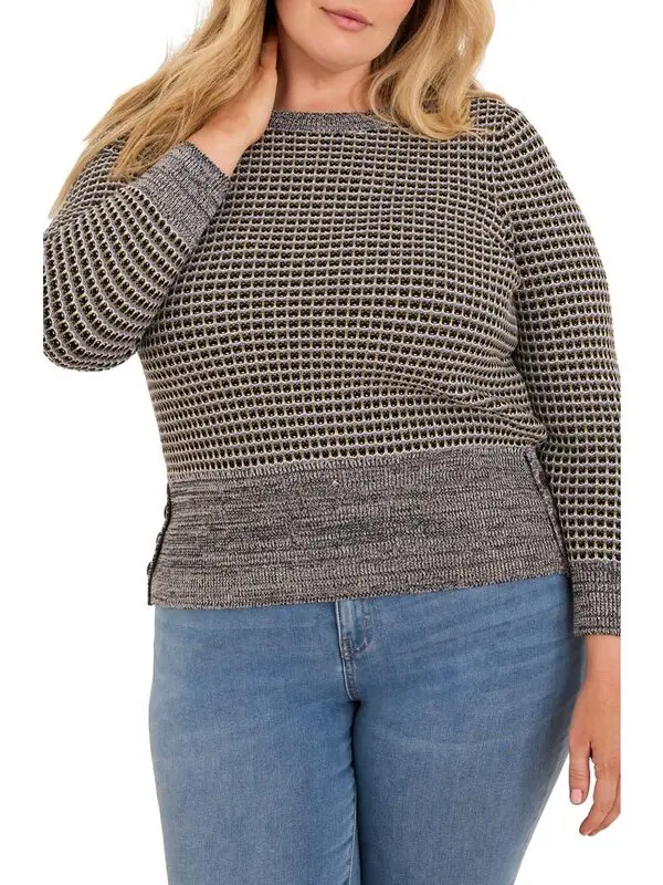 NIC+ZOE Marled Tuck Stitch Crewneck Sweater - Blue Multi