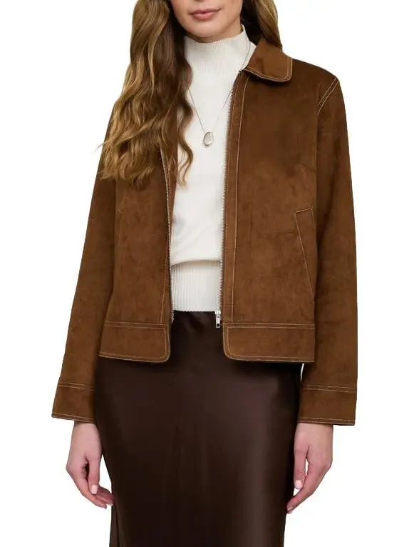 ZOE AND CLAIRE Faux Suede Utility Jacket - Camel