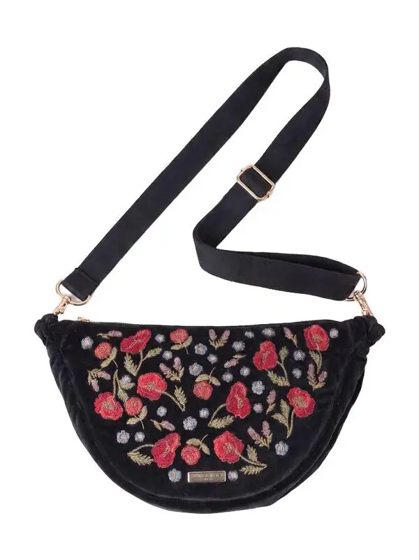 ELIZABETH SCARLETT Poppy Meadow Velvet Crossbody Sling Bag - Charcoal