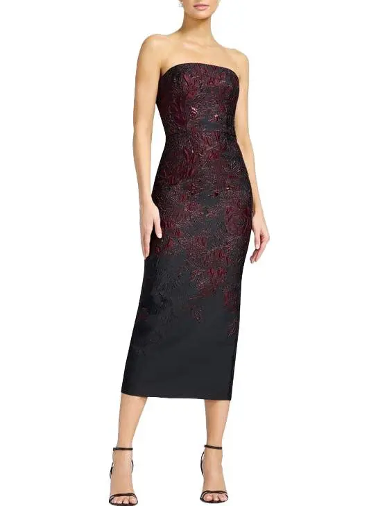 Dress The Population Viviana Metallic Floral Strapless Sheath Cocktail Dress - Dark Cherry Multi