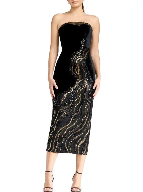 Dress The Population Viviana Sequin Velvet Cocktail Midi Dress - Black Multi