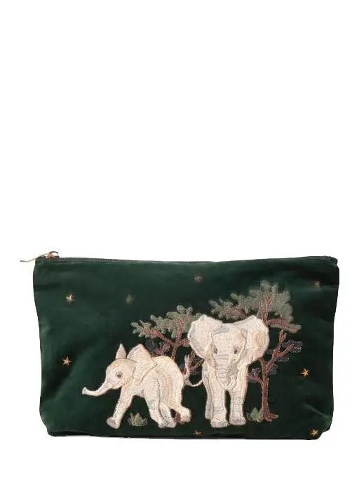 ELIZABETH SCARLETT Baby Elephant Conservation Velvet Everyday Pouch - Forest