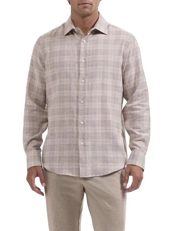 Bugatchi Axel Plaid Cotton & Wool Button Up Shirt - Cobblestone