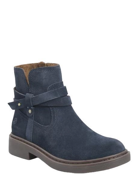 BØRN Leather Ankle Bootie With Buckle Strap - Navy Suede