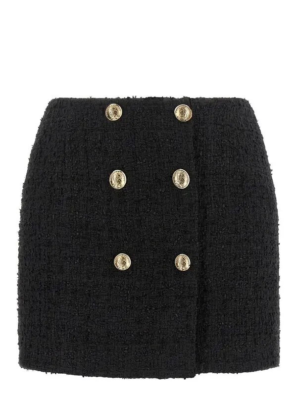 Balmain Embossed Button Detail Bouclé Mini Skirt - Black