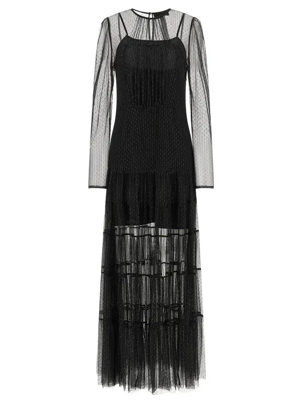 Twin-set Lamé Thread Tulle Maxi Dress - Black