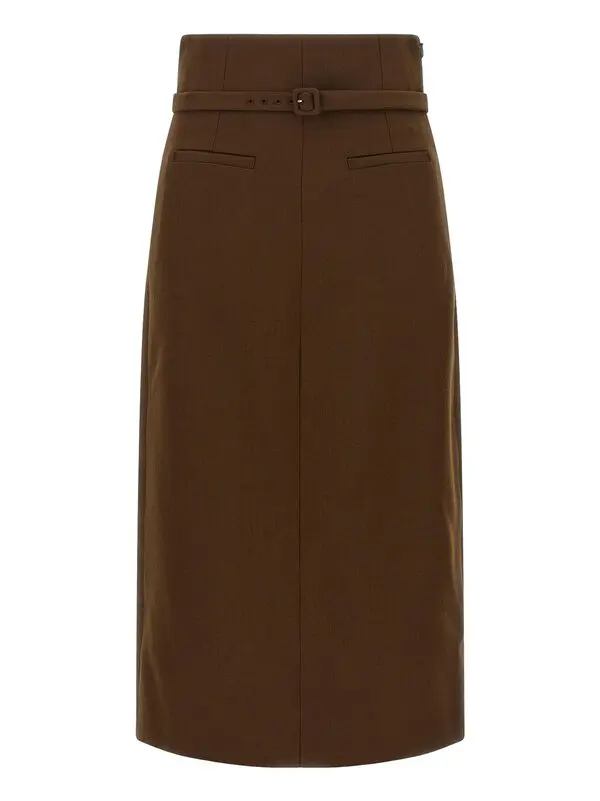 AMI Paris Virgin Wool Gabardine Pencil Skirt - Brown