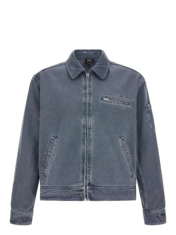 A.p.c. Alexis' Cotton Canvas Jacket With Corduroy Collar - Gray