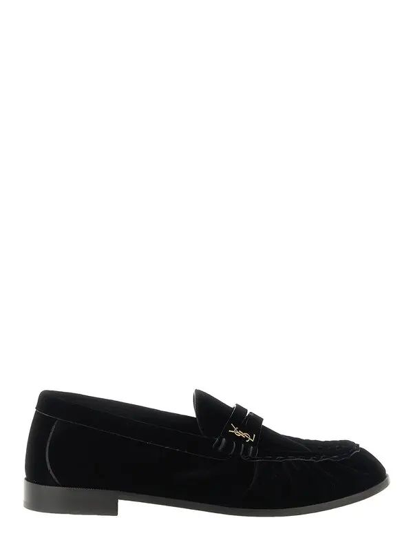 Saint Laurent Le Loafer Velvet Moc Toe Loafers With Gold-tone Cassandre Monogram - Black