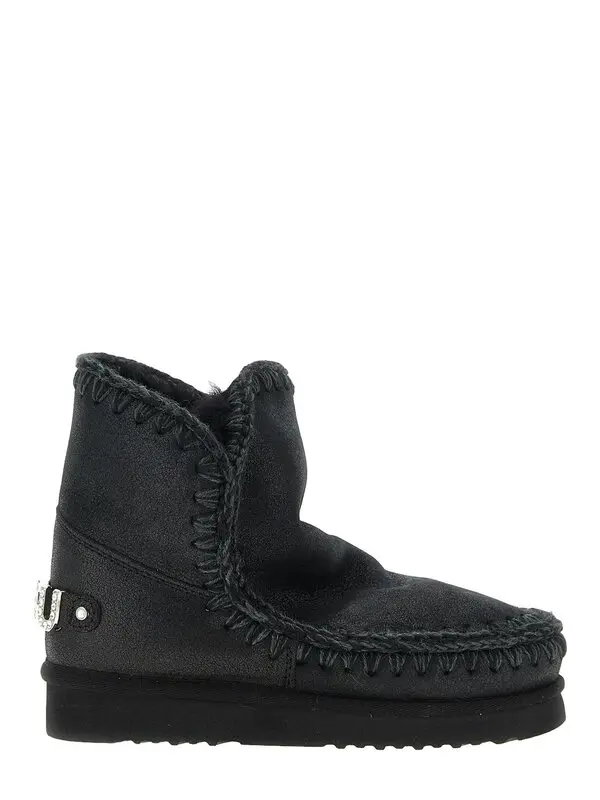 Mou Eskimo 18 Rhinestone Logo Suede Ankle Boots - Black