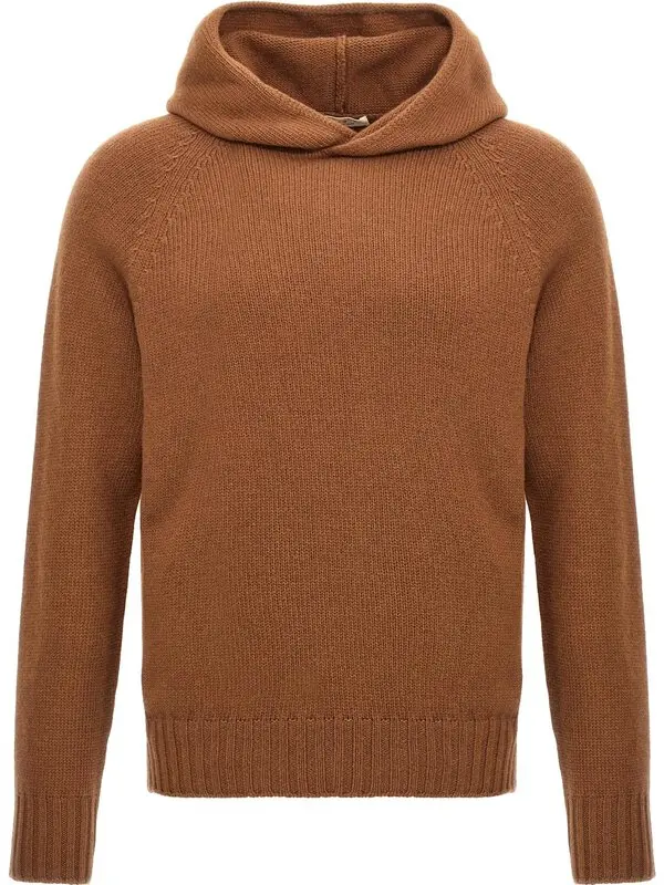 MA'RY'YA Wool Blend Hooded Sweater - Brown