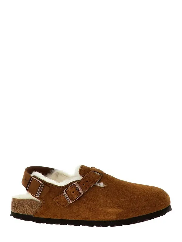 BIRKENSTOCK Tokio Suede Mules With Lamb Fur Lining - Brown