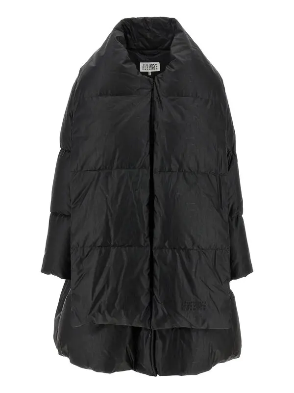 MAISON MARGIELA Leather-effect Quilted Down Jacket With Scarf Collar - Black