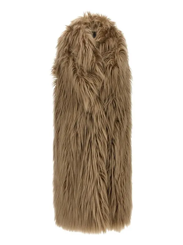 BBCOUTURE Long Faux Fur Vest - Beige