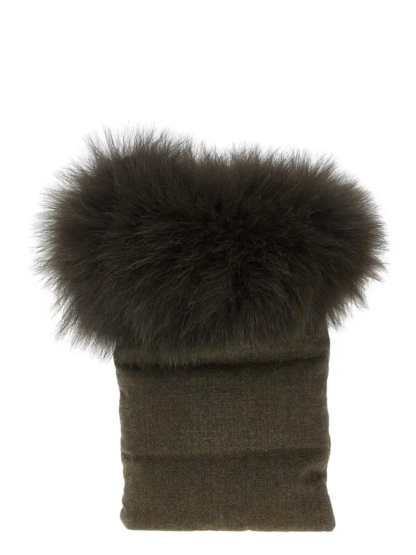 YVES SALOMON Quilted Flannel Smartphone Holder With Fox Fur Trim - Brown