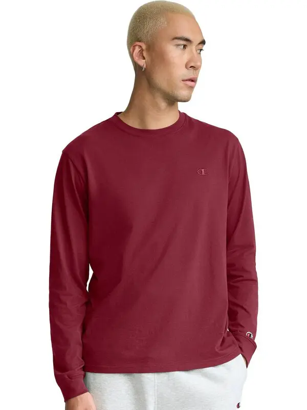 Champion Classic Long Sleeve T-shirt, Embroidered C Logo - Cabernet