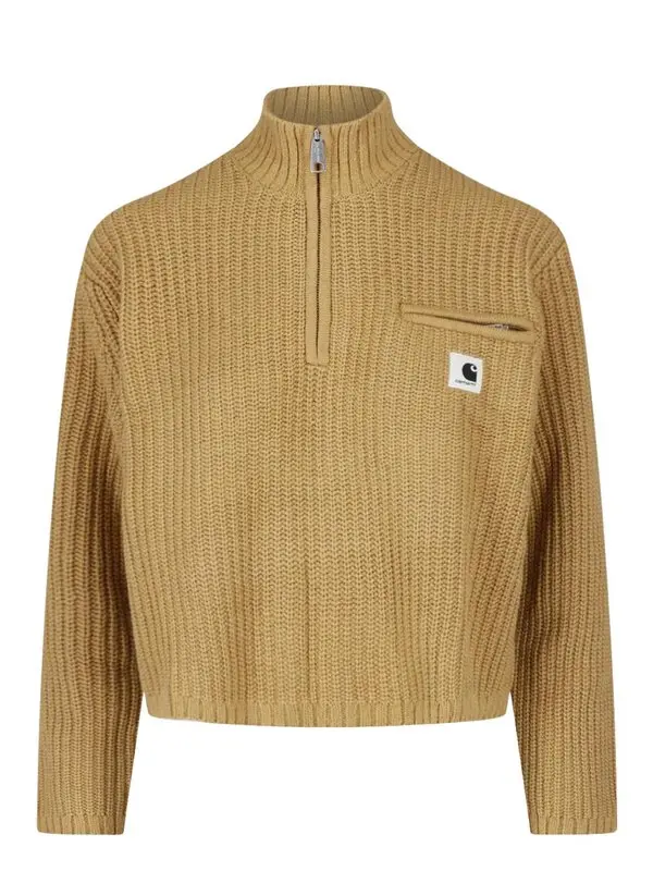Carhartt Work In Progress Detroit" Quarter Zip Sweater - Beige