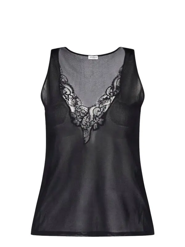 Balmain Viscose Lace Tank Top - Black