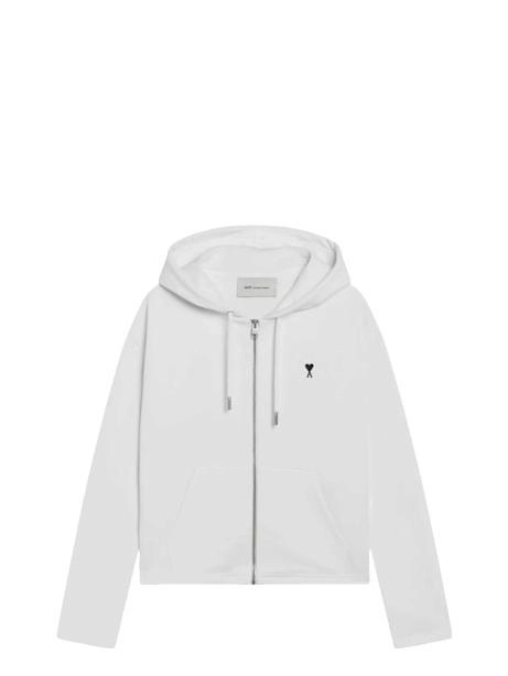 AMI Paris De Coeur Logo Zip Hoodie - White