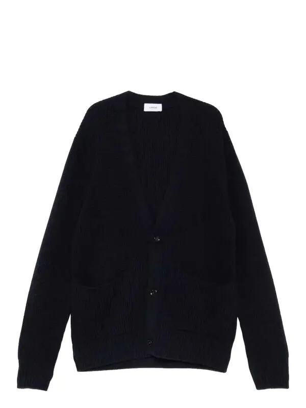 LARDINI Ribbed V-neck Cardigan - Blue