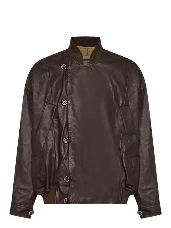UMA WANG Jovan Off-center Jacket In Calfskin - Brown