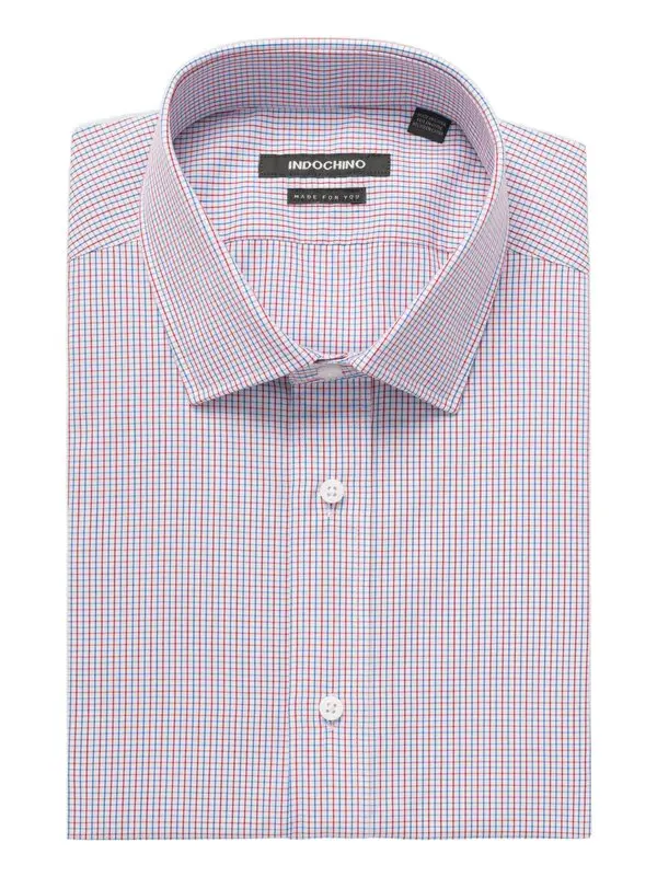 INDOCHINO Helston Anti-wrinkle Microcheck Red And Shirt - Blue