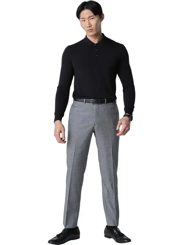 INDOCHINO Quidhampton Check Tailored Wool Trousers - Navy