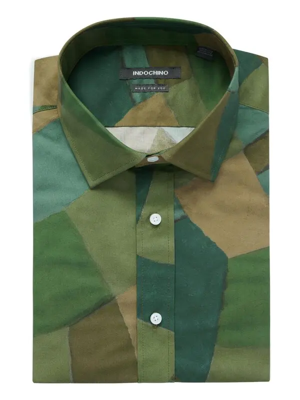 INDOCHINO London Geometric Print Shirt - Olive