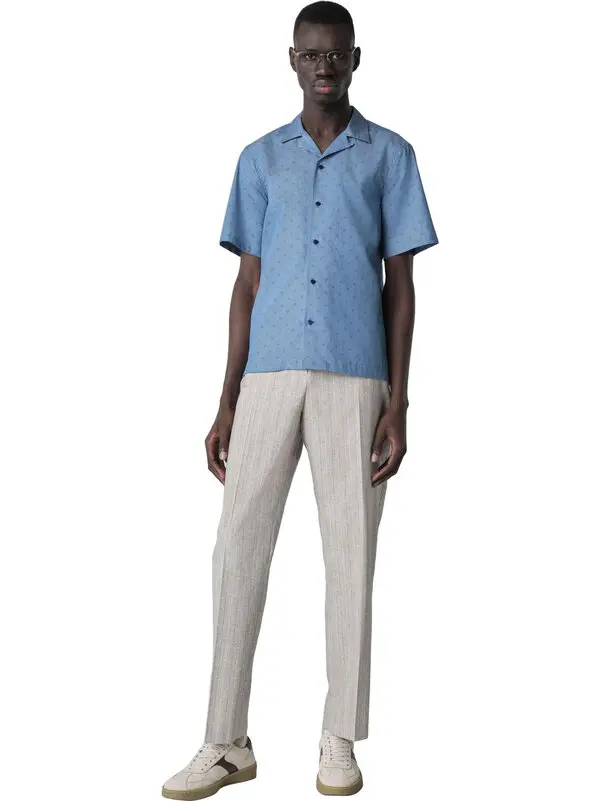 INDOCHINO Lea Micro Paisley Washed Light Camp Shirt - Blue